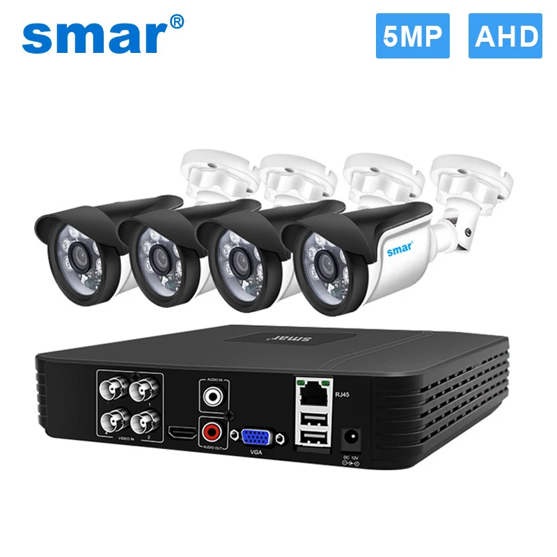 Smar Security Camera System 4CH 5M N HD DVR Kit CCTV 4PCS 5MP AHD ...