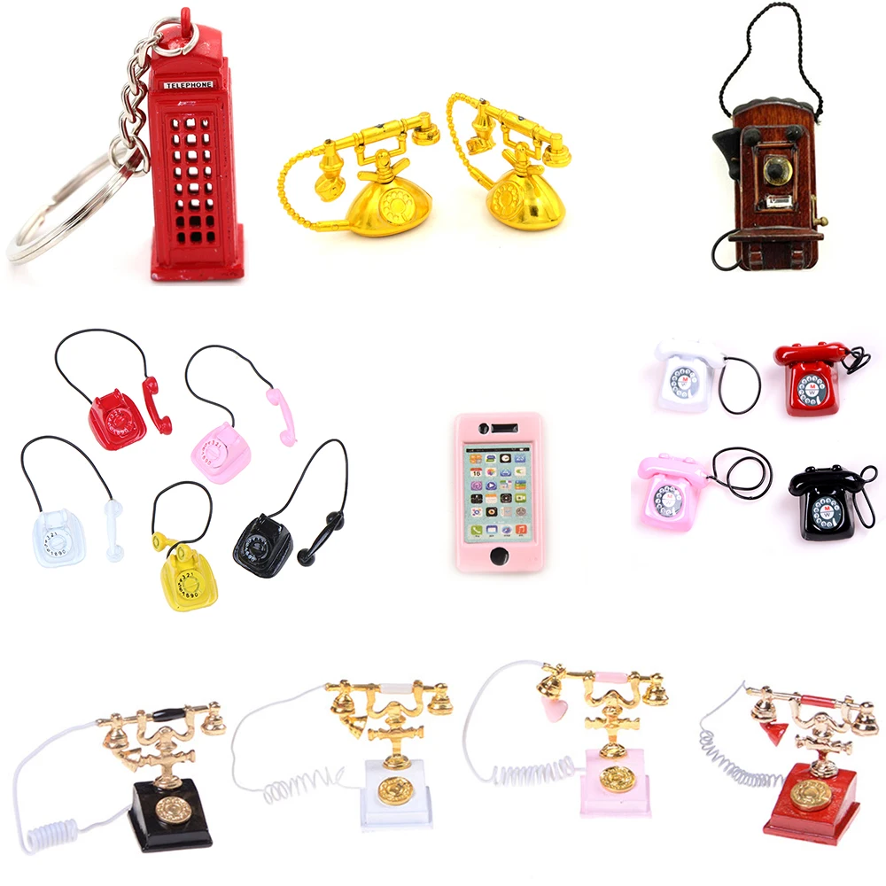1/2Pcs Dollhouse Miniature Retro Vintage Desk Phone Rotary Dial ...