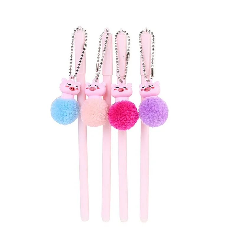 20-PCs-Furry-Ball-Pink-Pig-Pendant-Gel-Pens-Cute-Student-neutral-Pen ...