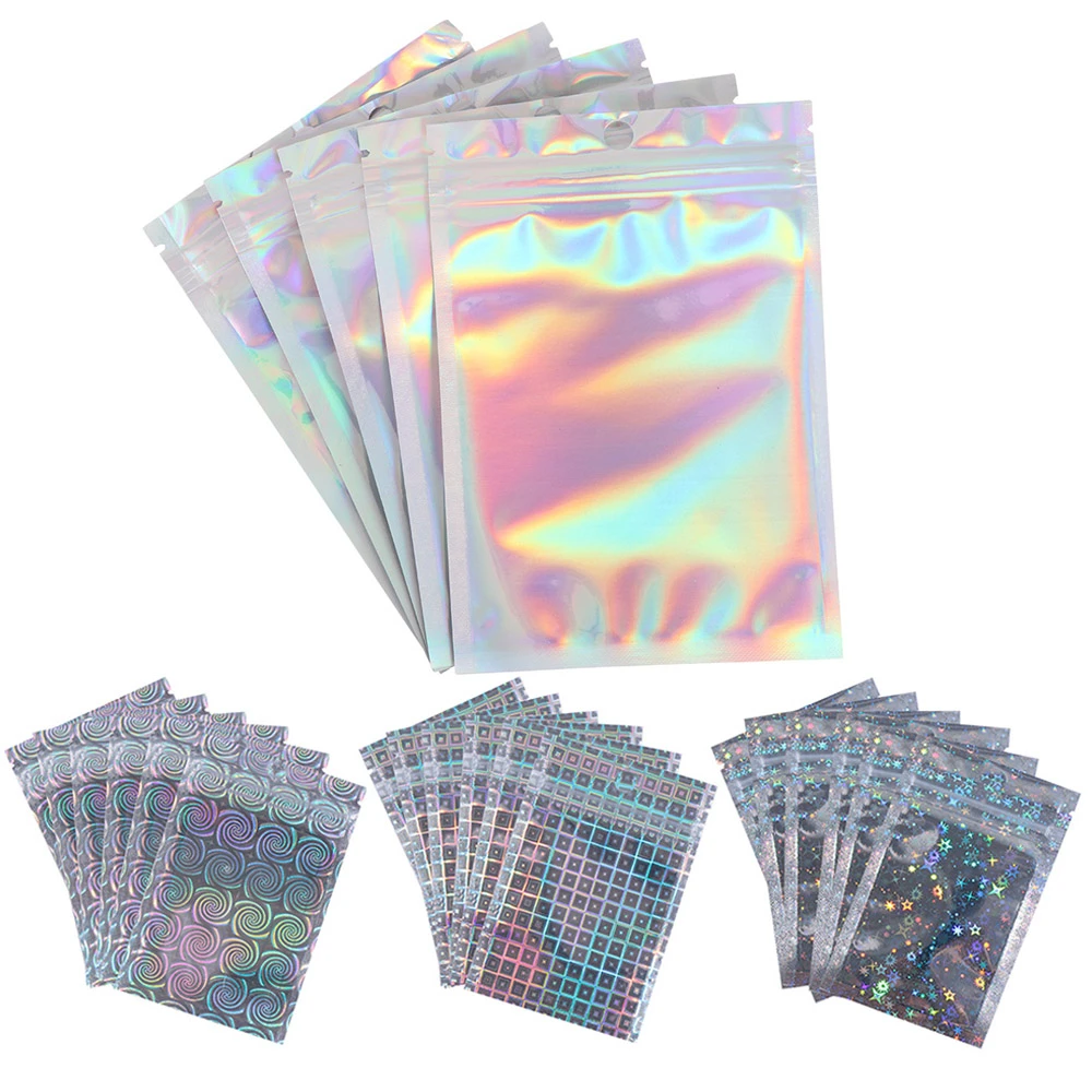 20 Pcs Zip Bags Aluminum Foil Hologram Food Mylar Pouch Small Water ...