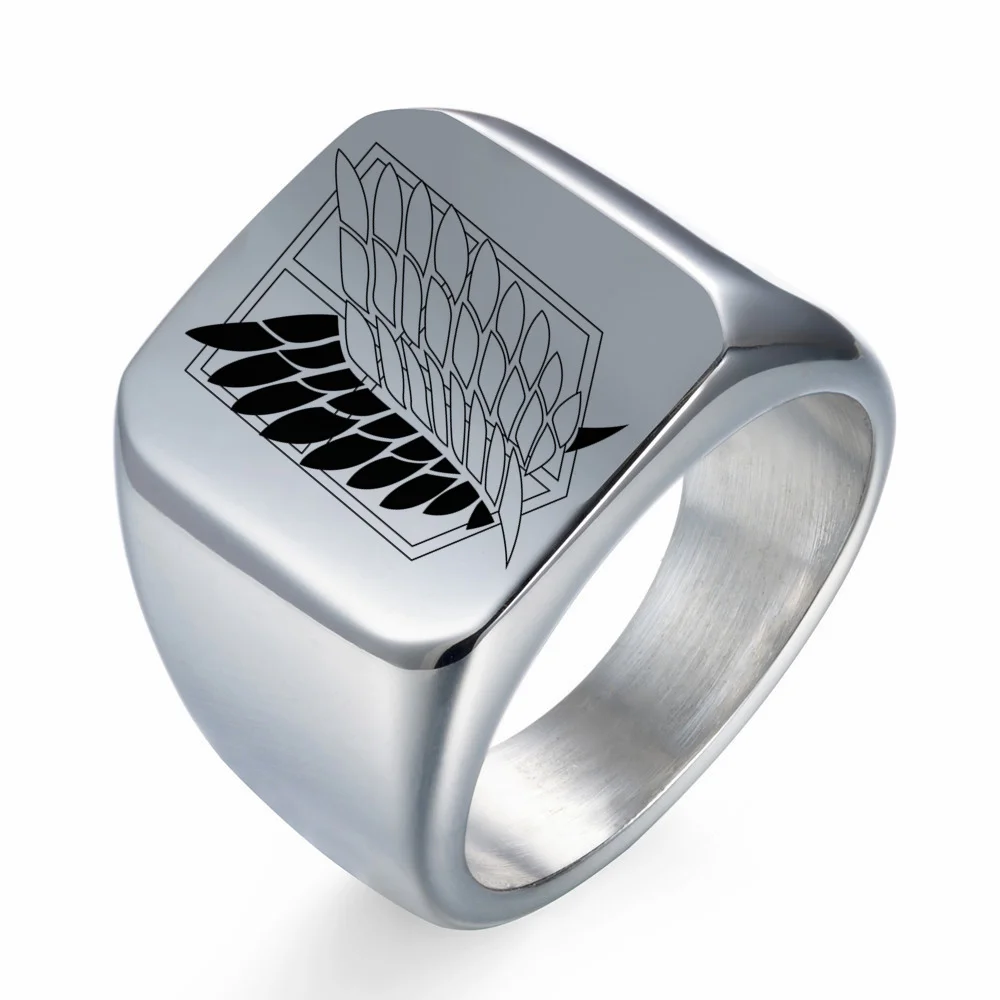 14mm Attack on Titan Black sliver Stainless Steel Ring Wings Of Liberty ...