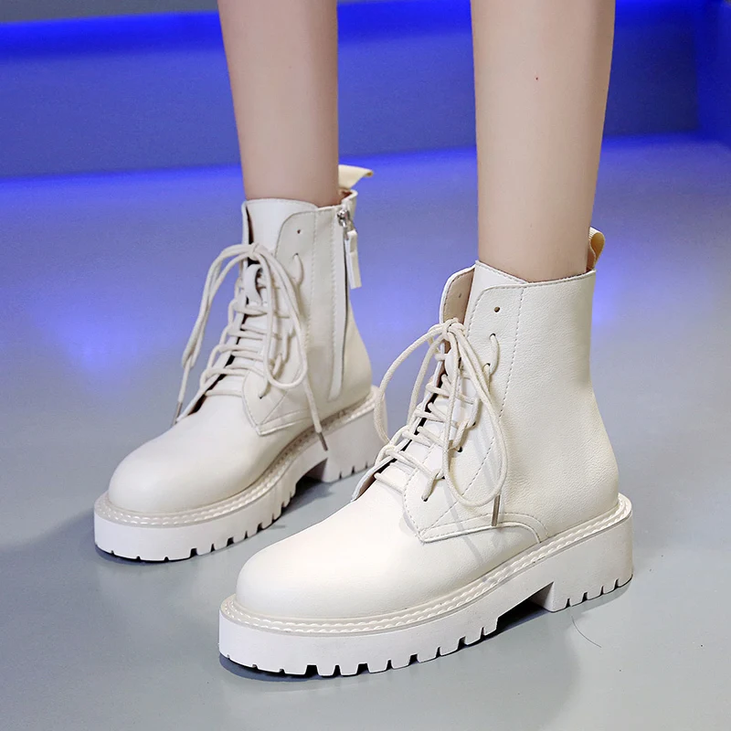 Lucyever Botas de moda para mujer Botas de moto de cuero de Color ...