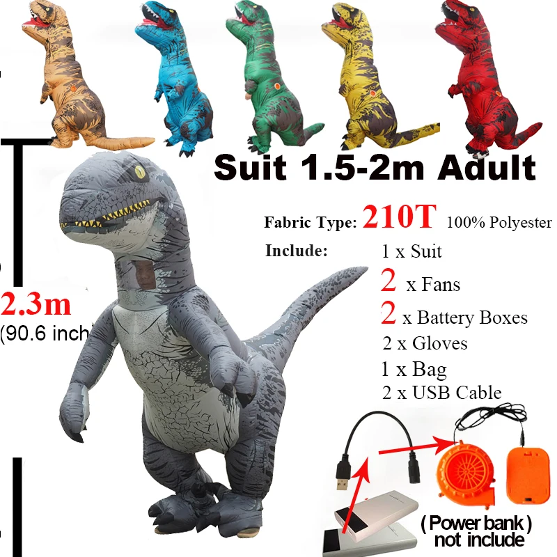 Traje adulto rex velociraptor dinossauro inflável raptor traje cosplay ...