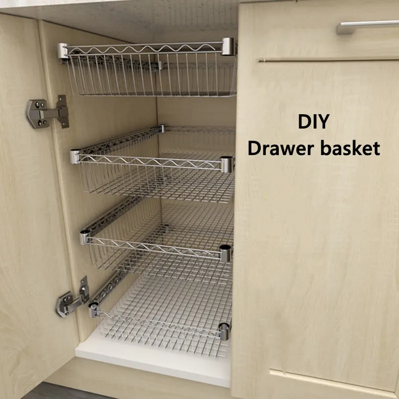 DIY Cupboard Drawer Basket Kitchen Storage Shelf Organizer Sliding ...