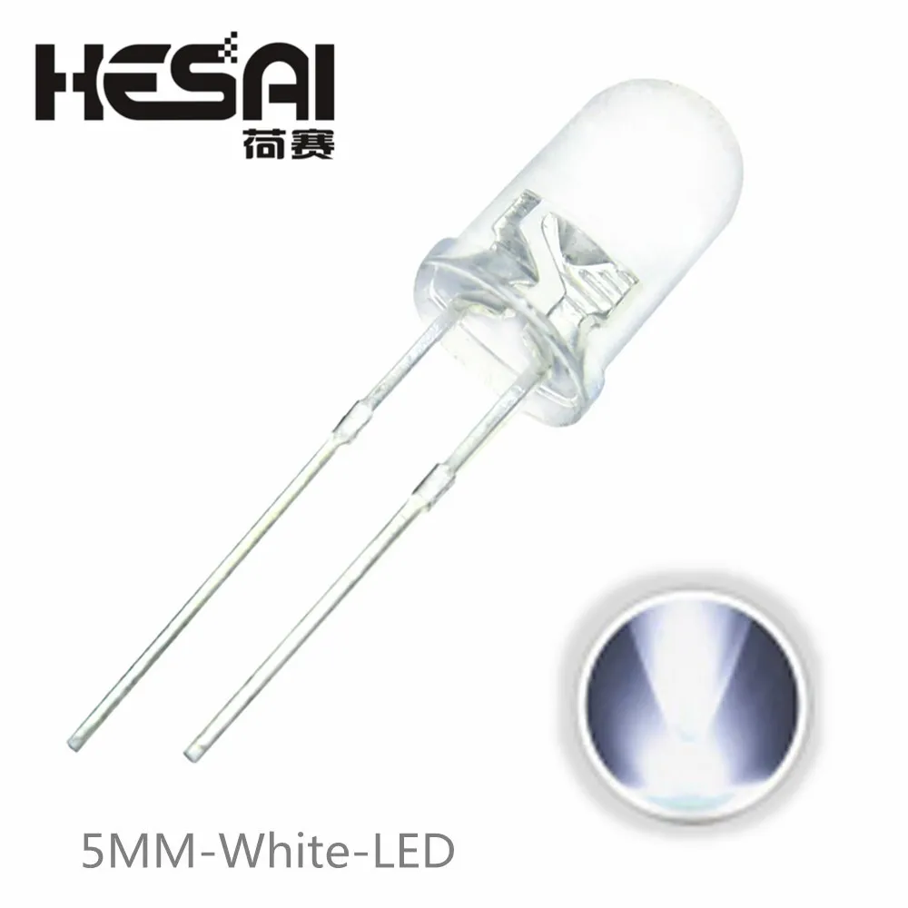 100PCS/lot F5 5mm White Round Water Clear Ultra-Bright LED Light Lamp ...
