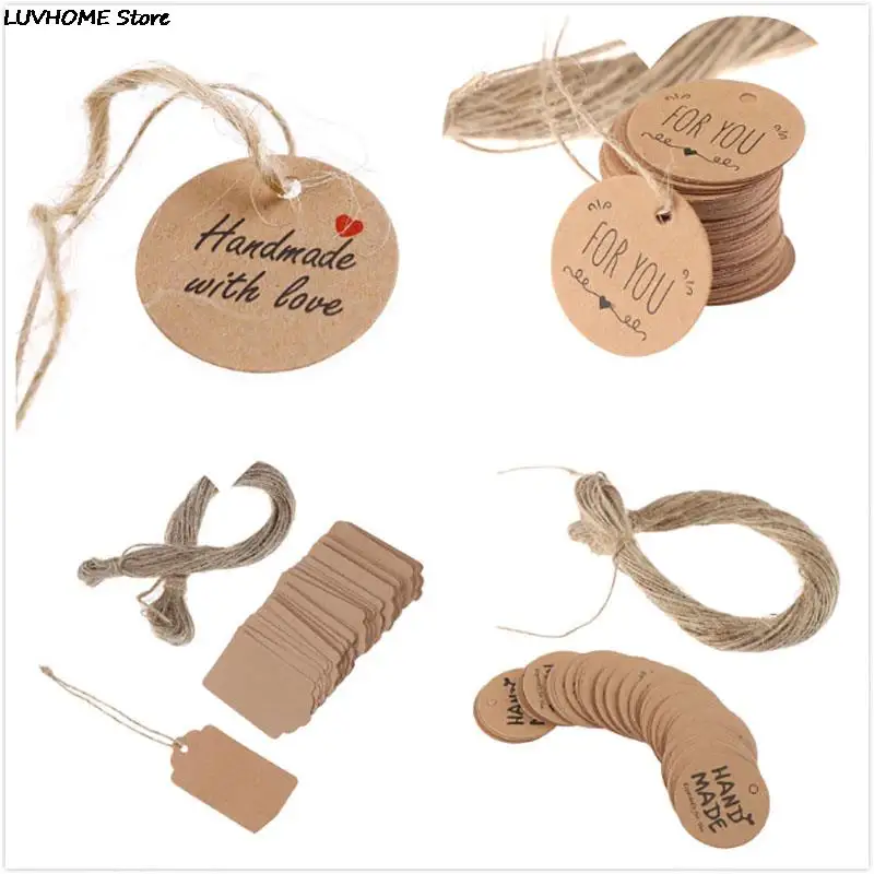 100Pcs Handmade with Love Labels Hang Tags Blank Kraft Paper with 20m ...
