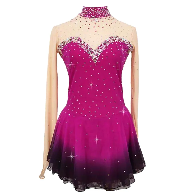 Figure-Skating-Dress-Long-Sleeve-Dress-for-Girls-Spandex-Rhinestone ...