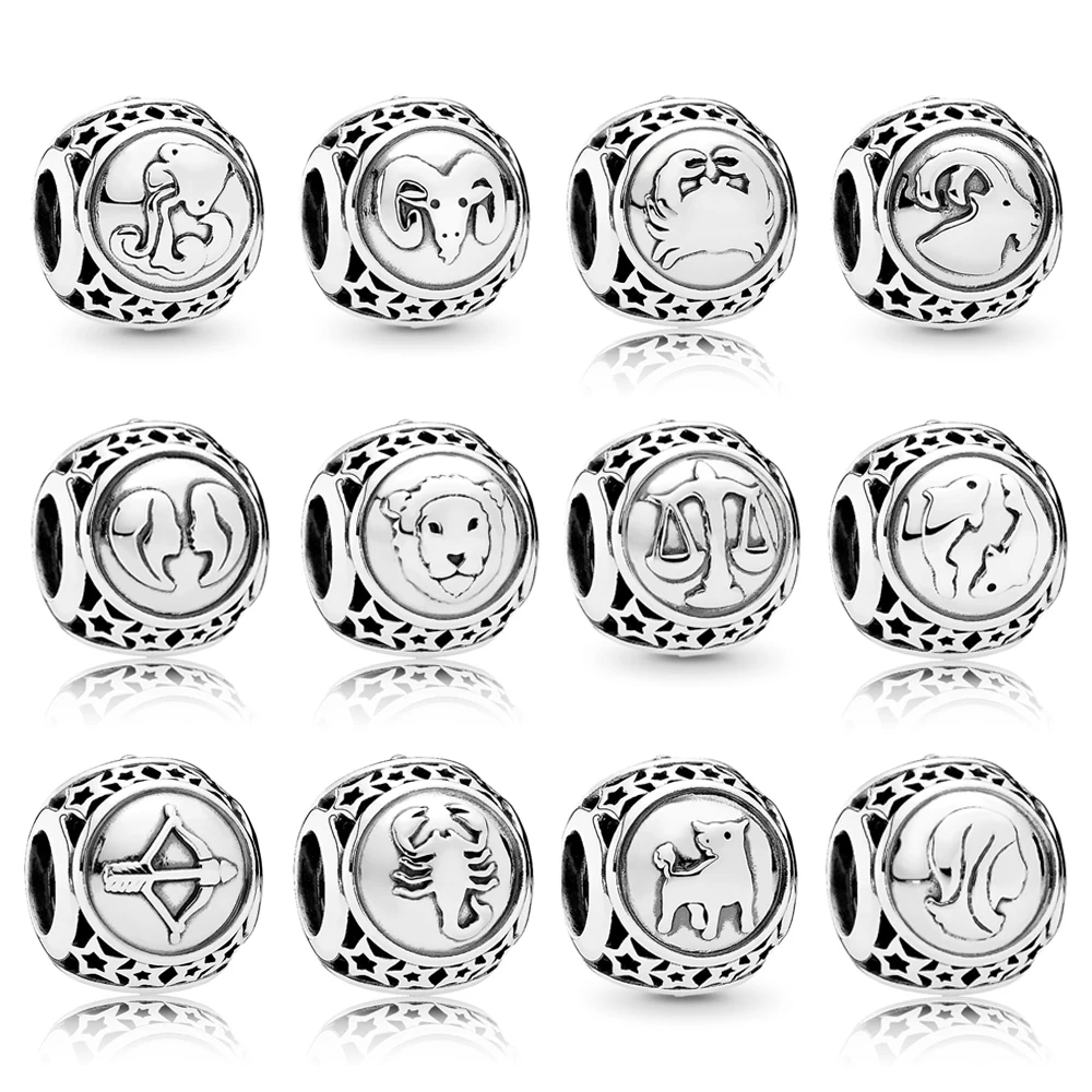 Original 925 Sterling Silver Bead Charm Libra Leo Star Sign Charms 12 ...