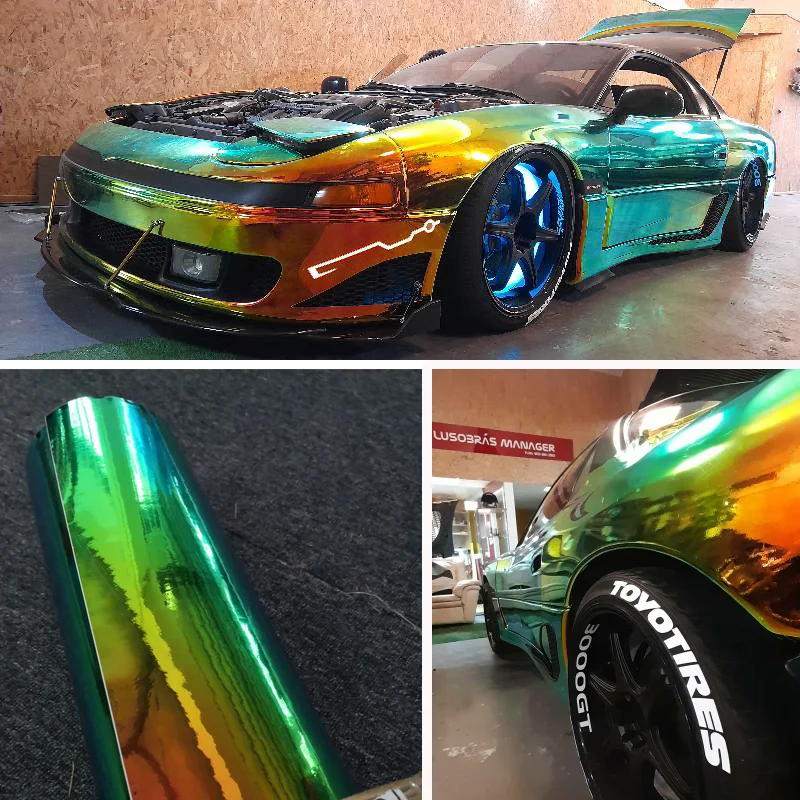 18mx1.35m Holographic Chameleon Green to Gold Neo Chrome Whole Car Body ...