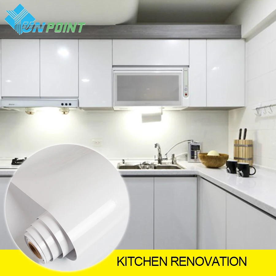 Kitchen Cabinet Renovation Stickers Glossy White Wall Paper Desktop ...