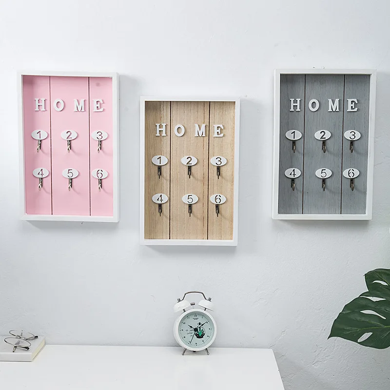 Wooden Wall Key Holder Storage | Wood Wall Key Decorative Hooks - Wall ...