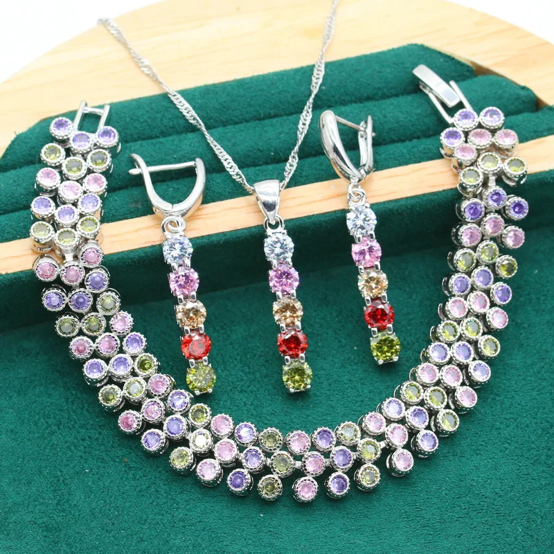 Classic Bride Silver Color Jewelry Set For Women Wedding Multicolour ...