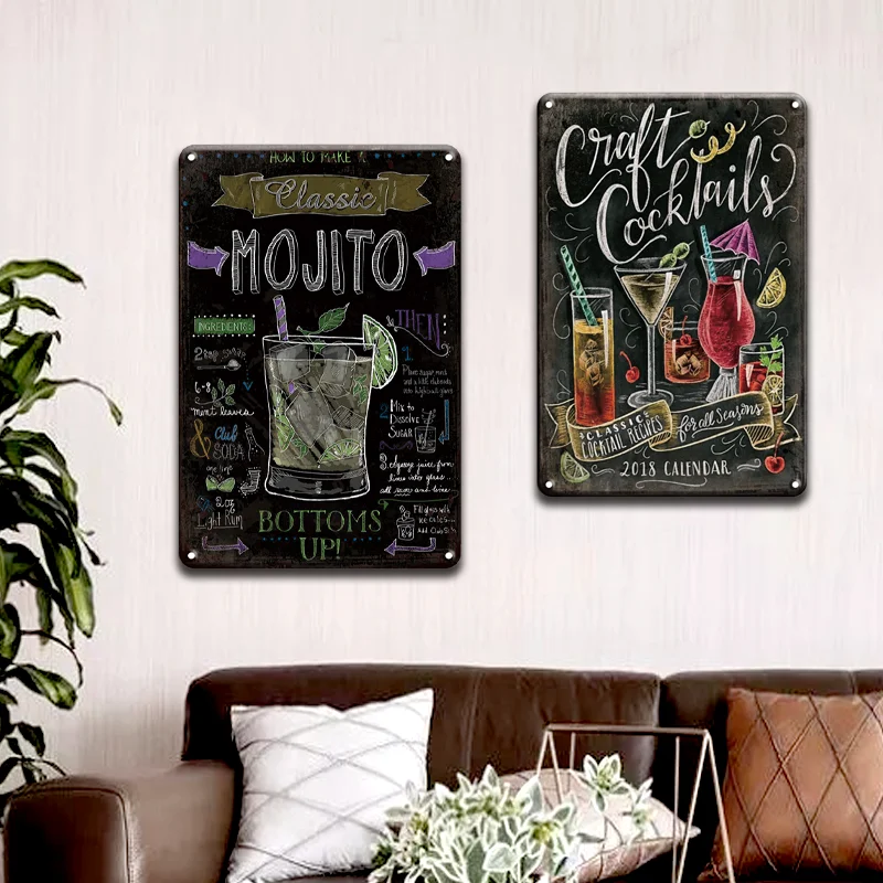 Mojito Martini Cocktail métal mur Art étain signe irlandais Pub cuisine ...