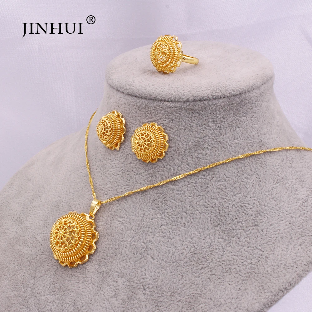 24K gold Jewelry sets Necklace Earrings Ring collares jewellery set for ...