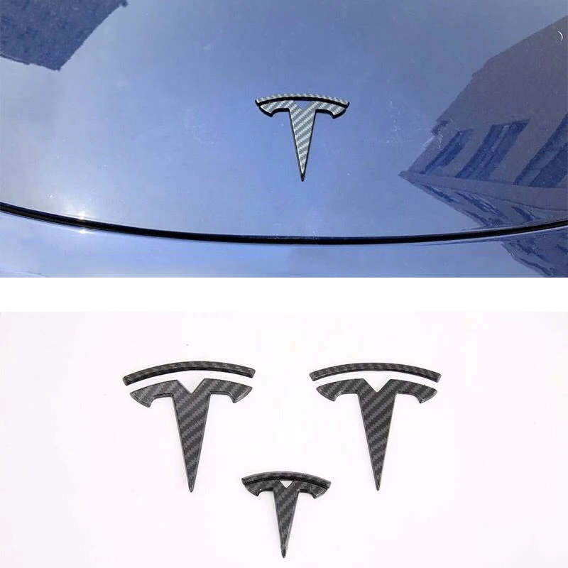 Car logo cover ABS carbon fiber sticker for Tesla Model 3 2019-2020 ...