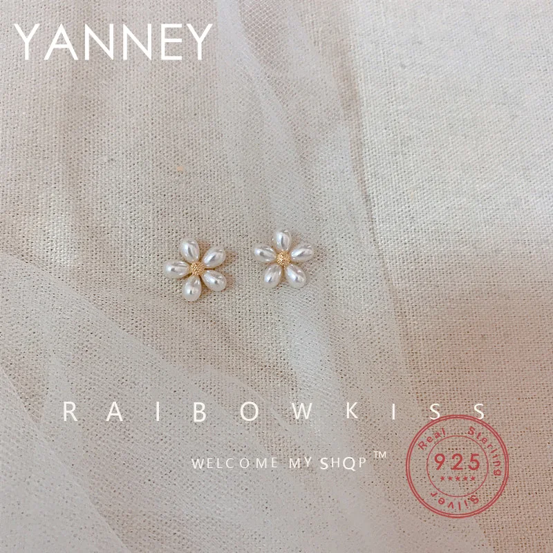 YANNEY-Silver-Gold-Color-Pearl-Sun-Flower-Stud-Earrings-Fashion-Women-Girls-Simple-Temperament ...