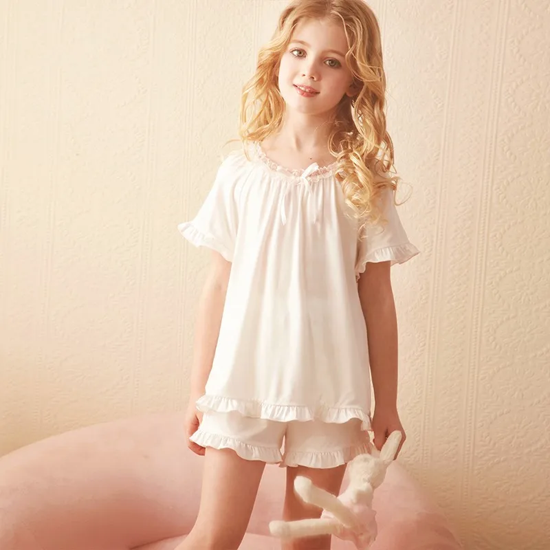 Summer Thin Pajamas Sets With Shorts Girls Soft Cotton Sleepwear ...