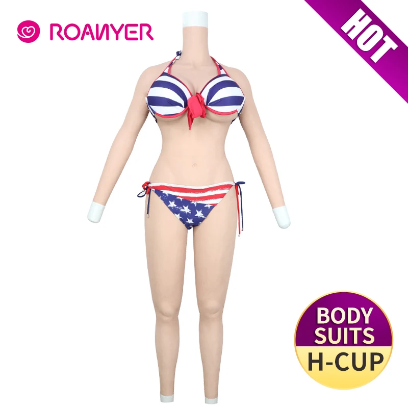 Roanyer fake boobs H Cup silicone breast forms with arms whole body suits for crossdresser ...
