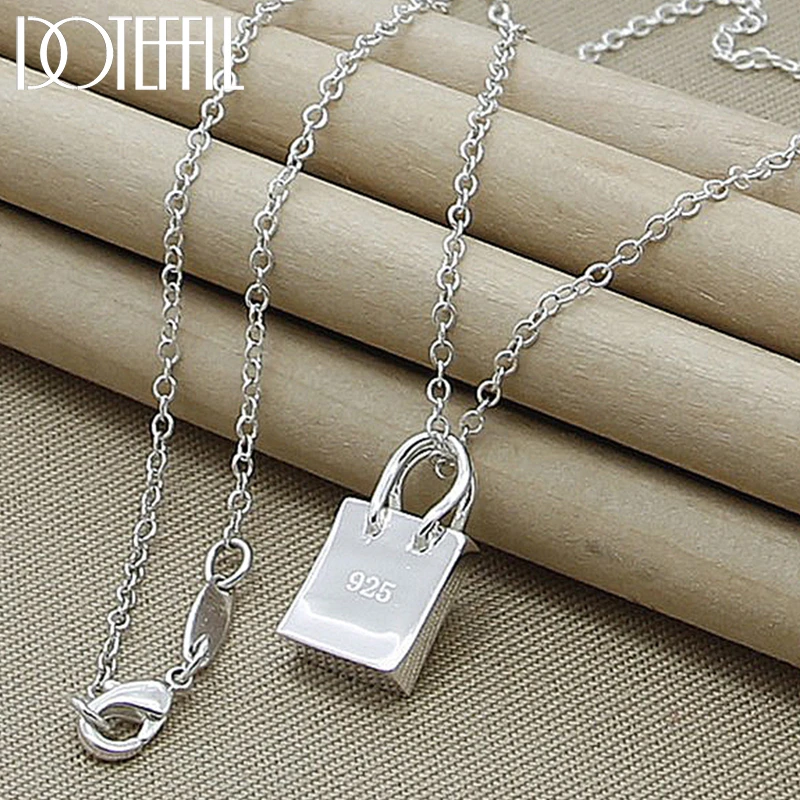 DOTEFFIL 925 Sterling Silver 18 30 Inch Chain Square Lock Pendant ...