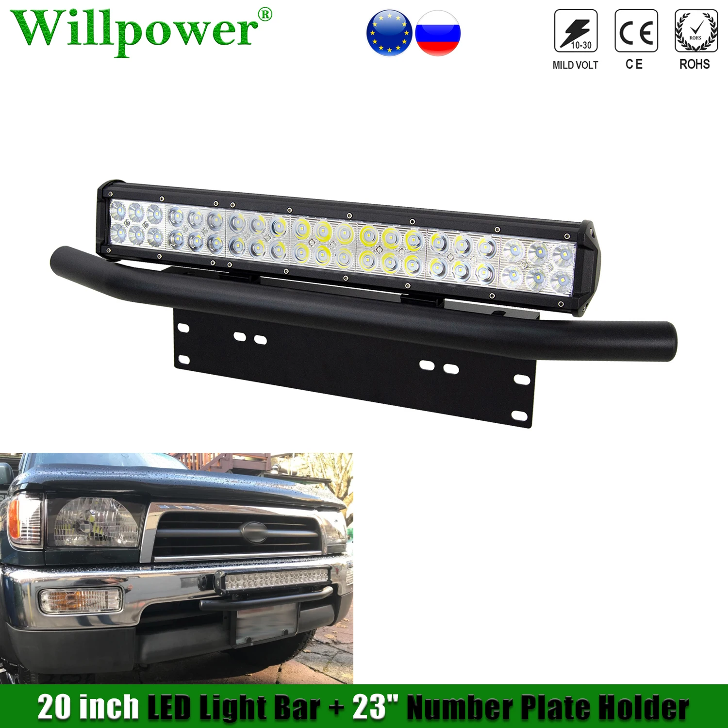 Offroad 4x4 126W 20" LED Light Bar + License Plate Frame Holder Bullbar ...