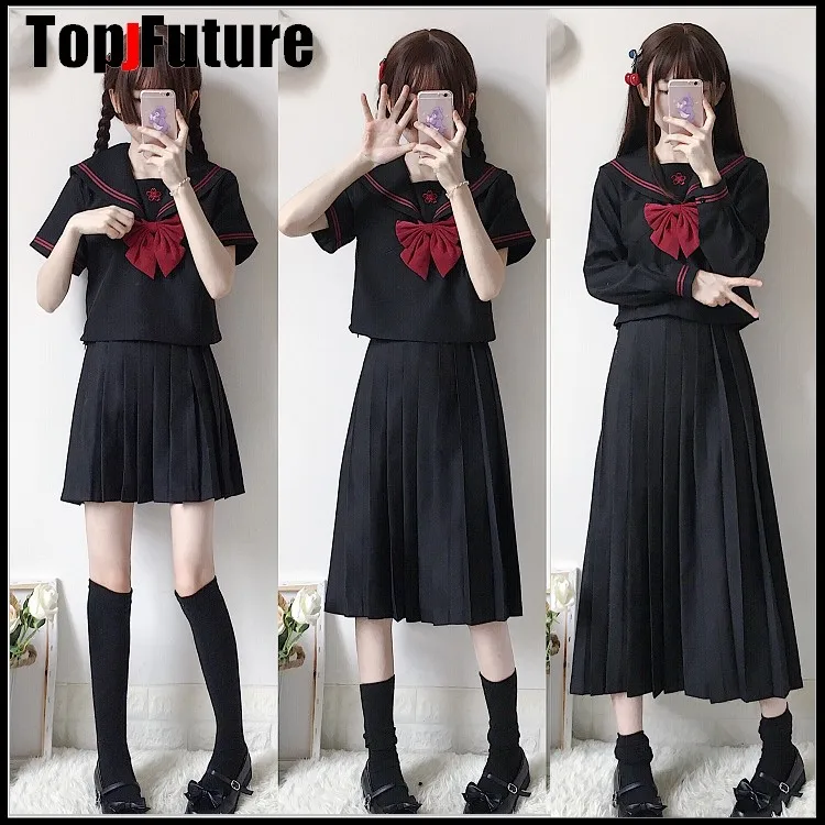 HIHG-GRADE-Red-Sakura-Embroidery-Japanese-Uniforms-Black-Cute-Sailor ...