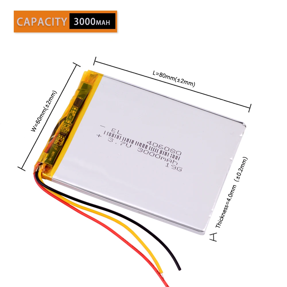 Replacement 3 line 406080 3.7V 3000MAH Lithium polymer battery for onyx ...
