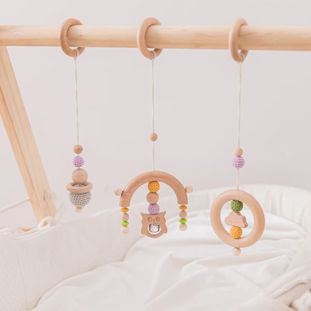 1set Baby Rattle Wooden Teether Semicircle Wood Beads Play Gym Wooden ...