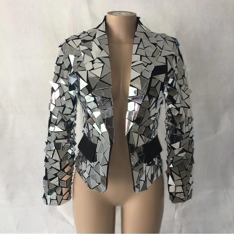 2020 Full Silver Mirrors Sexy Blazer Female Singer Dancer Prom Show ...