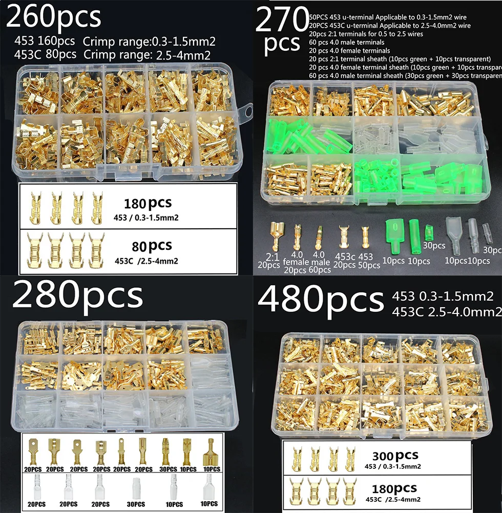 DIY 박스 포장 터미널, 암수 자동차 플러그인, 시스, 90, 150, 180, 260, 315, 600 개, 2.8mm, 4.8mm, 6.3mm