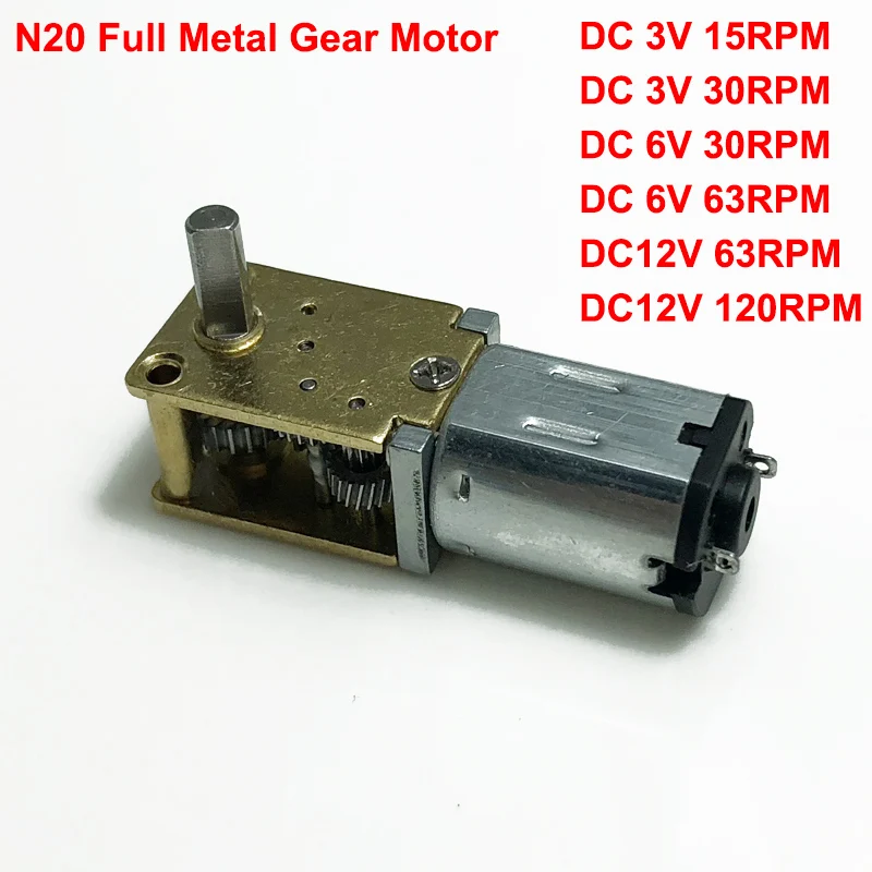 DC3V/6V/12V Mini Micro N20 Worm Gear Motor Full Metal Gearbox 15rpm ...