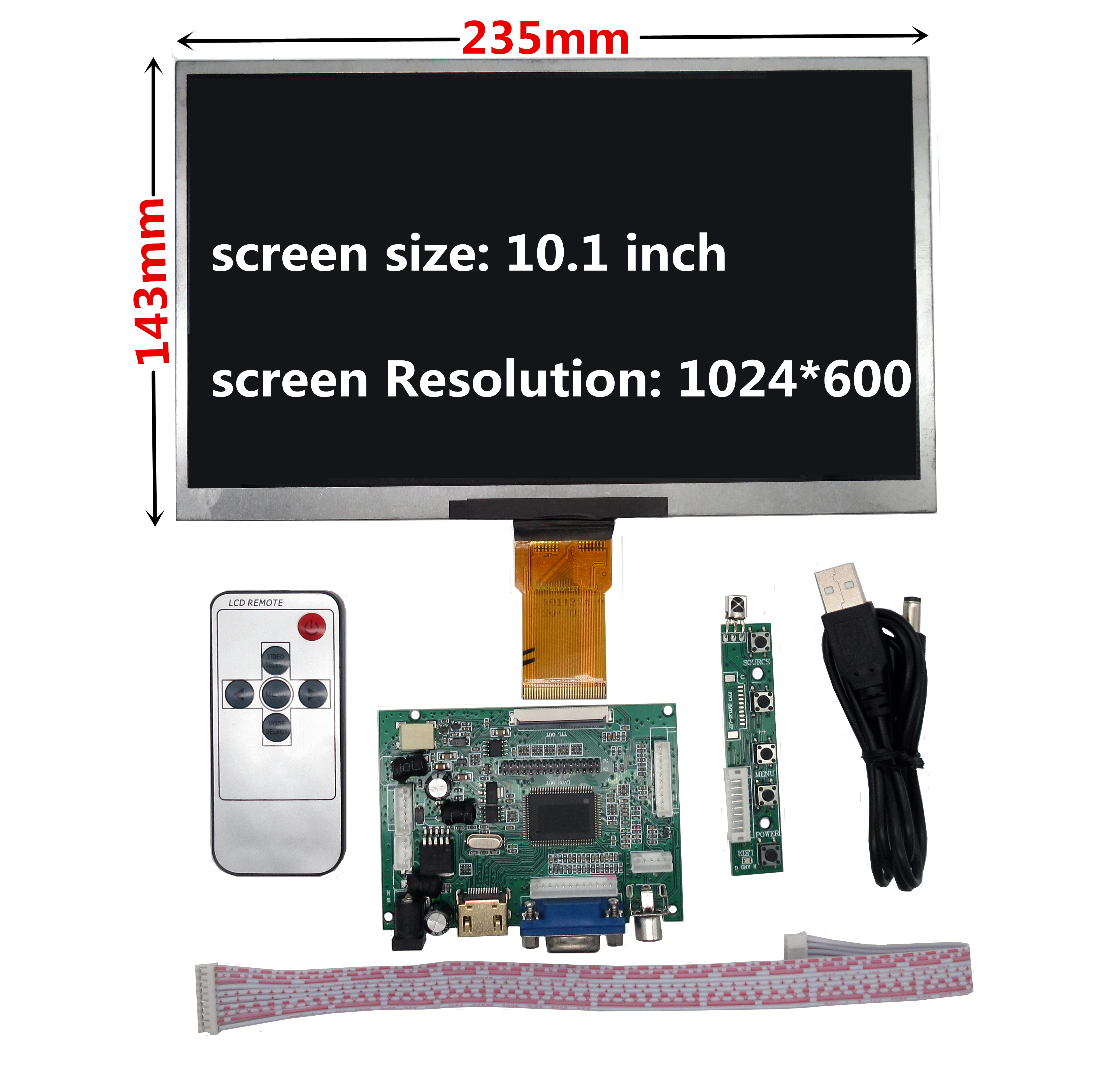 10.1 Inch Orange Pi PC Banana Pi M3/Pro LCD Display Screen LCD Monitor ...