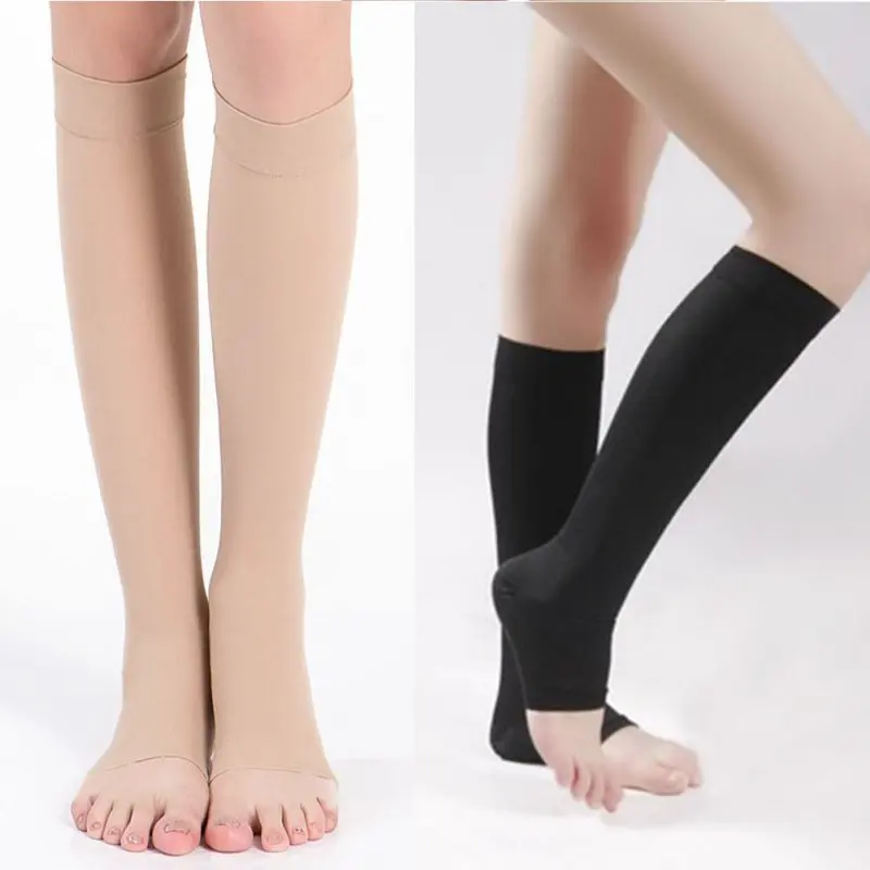 Open Toe Knee High Medical Compression Stockings Varicose Veins ...