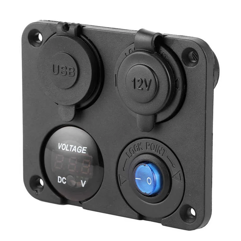 DC 12V-24V 4 Hole Switch Panel Waterproof QC3.0 Dual USB Socket ...