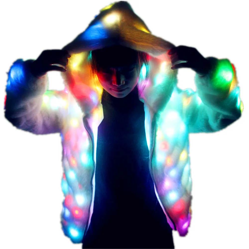 Led Luminous Faux Fur Coat Lady Bar Dance Show Nightclub Clothes, Led ...