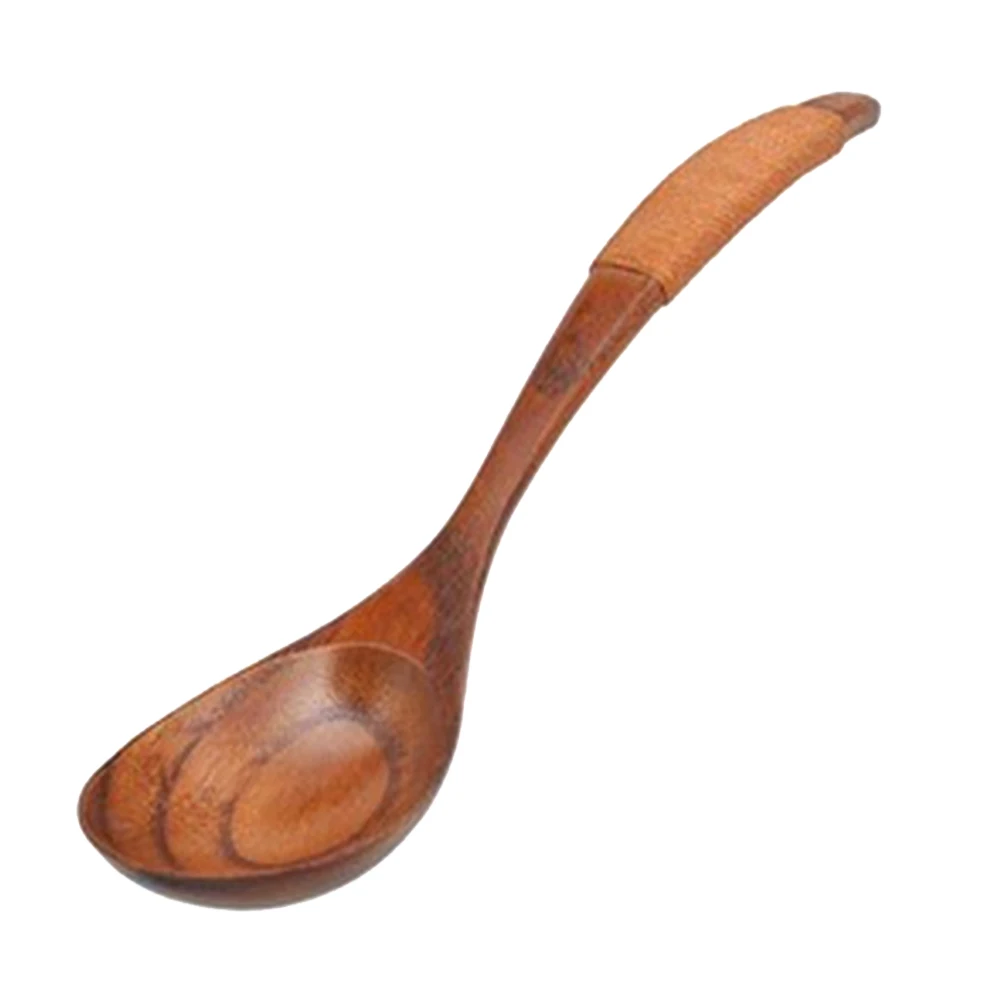 18cm-Natural-Wood-Long-Handled-Rice-Soup-Cooking-Spoons-Big-Ladle-Hot ...
