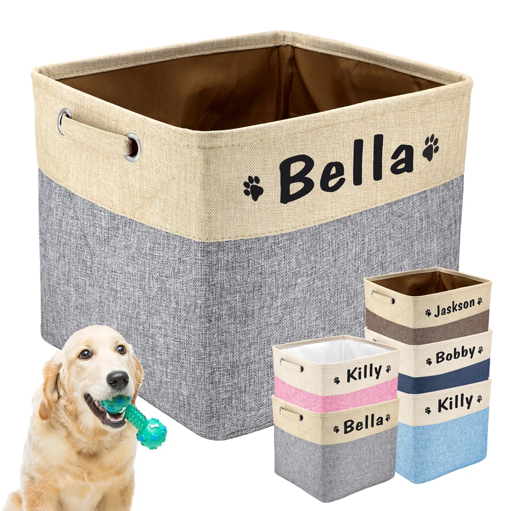 Custom Pet Dog Toy Storage Basket Personalized Foldable Dog Canvas Bag ...
