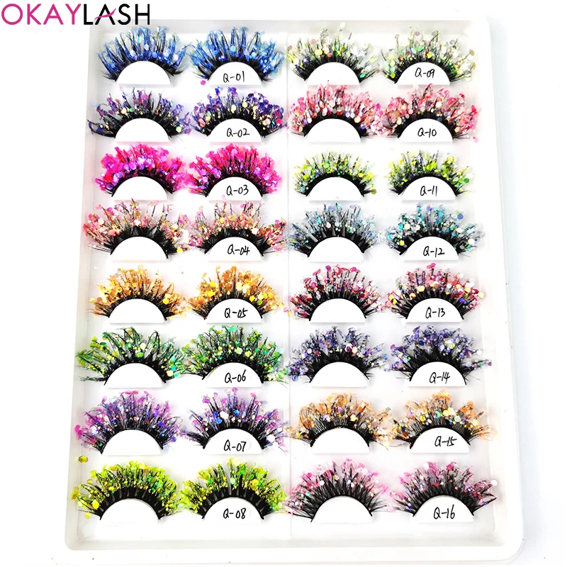 Colored Shining Gold Glitter Eyelashes Handmade Dramatic Purple ...