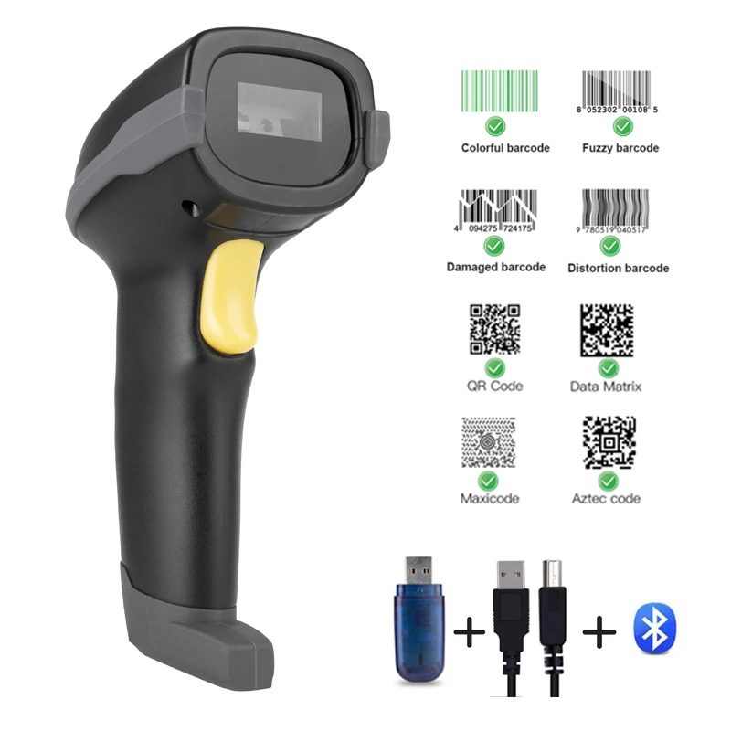Bluetooth Handheld 2D Wireless Barcode Scanner QR Bar Code Reader Wired A3D Scanner for Mobile ...