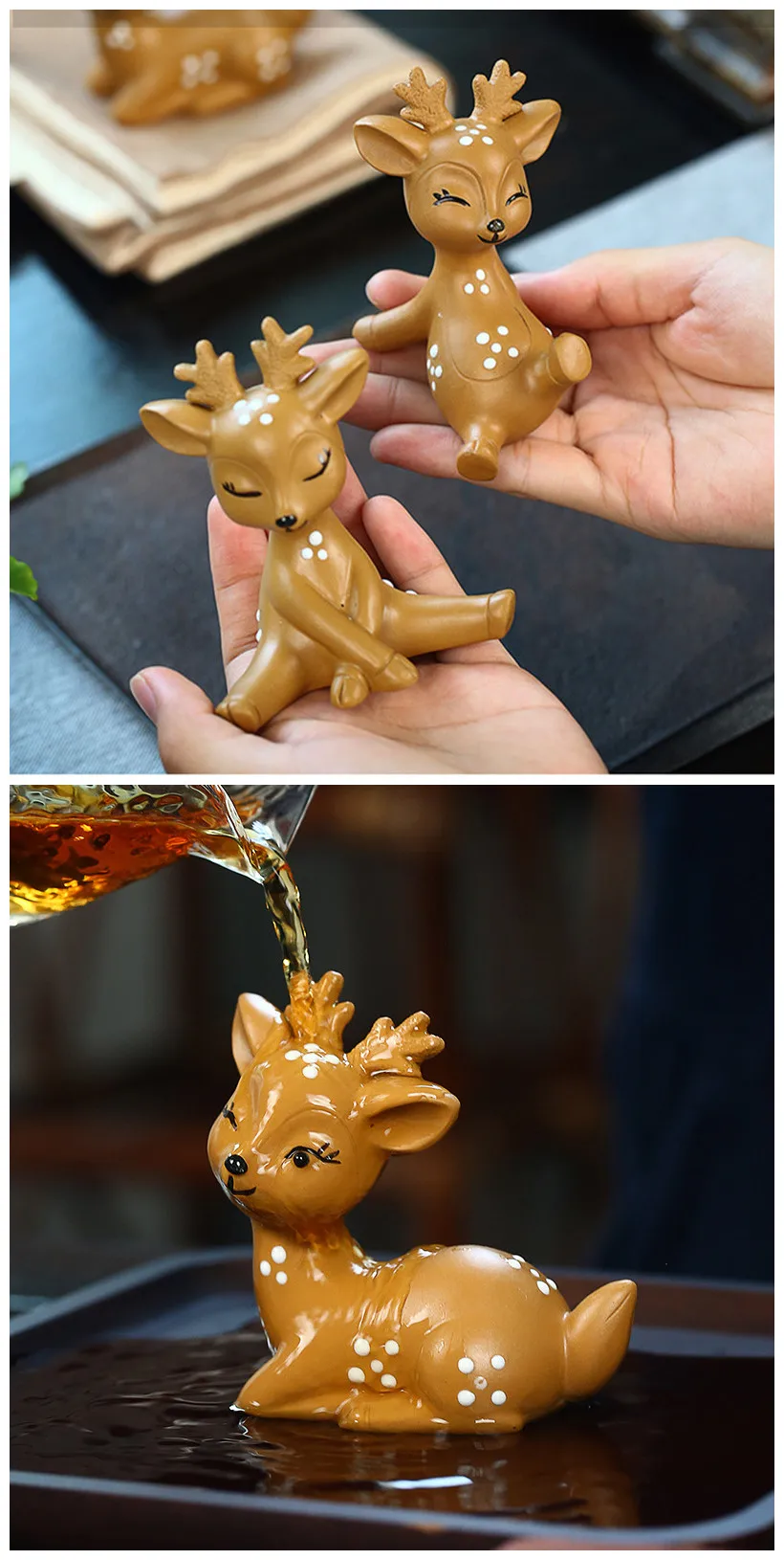 Statue deco,Statue de cerf Sika en argile violette, Figurine de thé ...