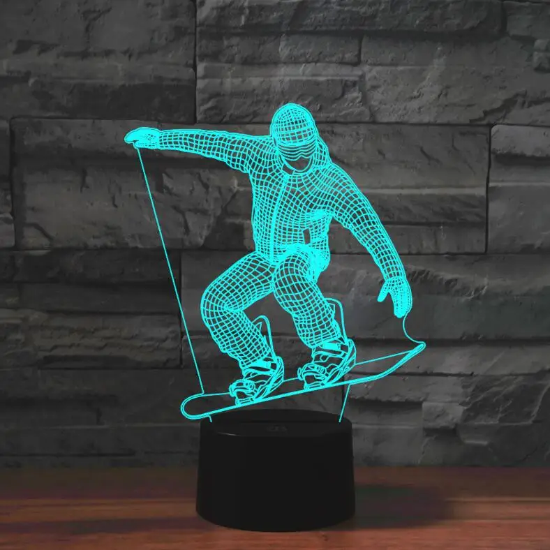 [seven Neon]skiing Acrylic 7colors Desk Lamp 3d Lamp Snowboard Child ...
