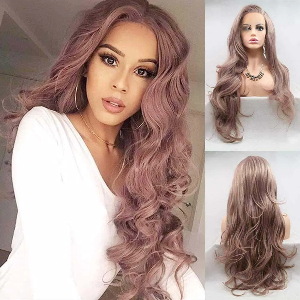 Lace Front Wig Pink Smoke | Synthetic Wigs(for Black) - Pink Long Natural Wave Wig - Aliexpress