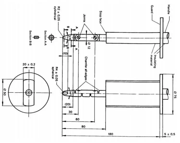 IP2X Jointed Test Finger Probe B With 50N Thrust For IEC61032 Standard