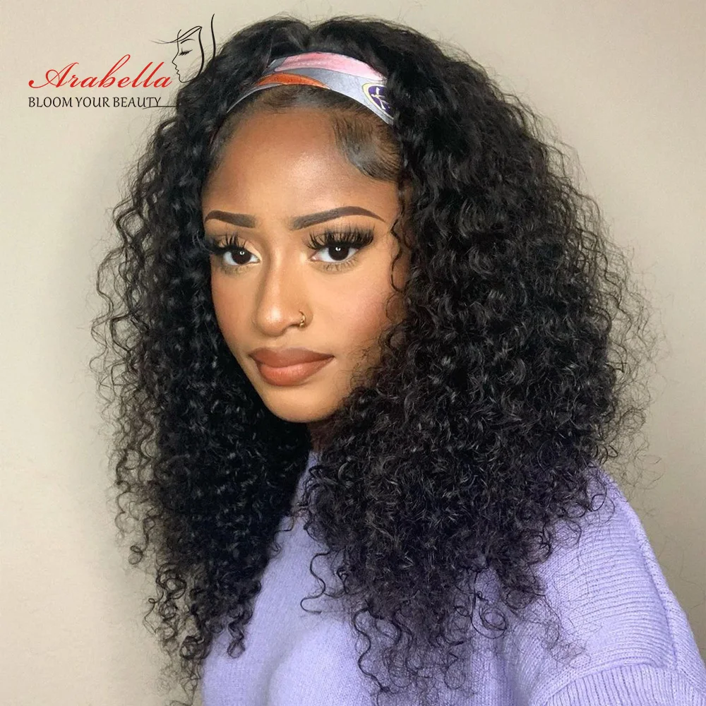 Malaysian Water Wave Wig Headband 100% Human Hair Wigs 150% Density ...