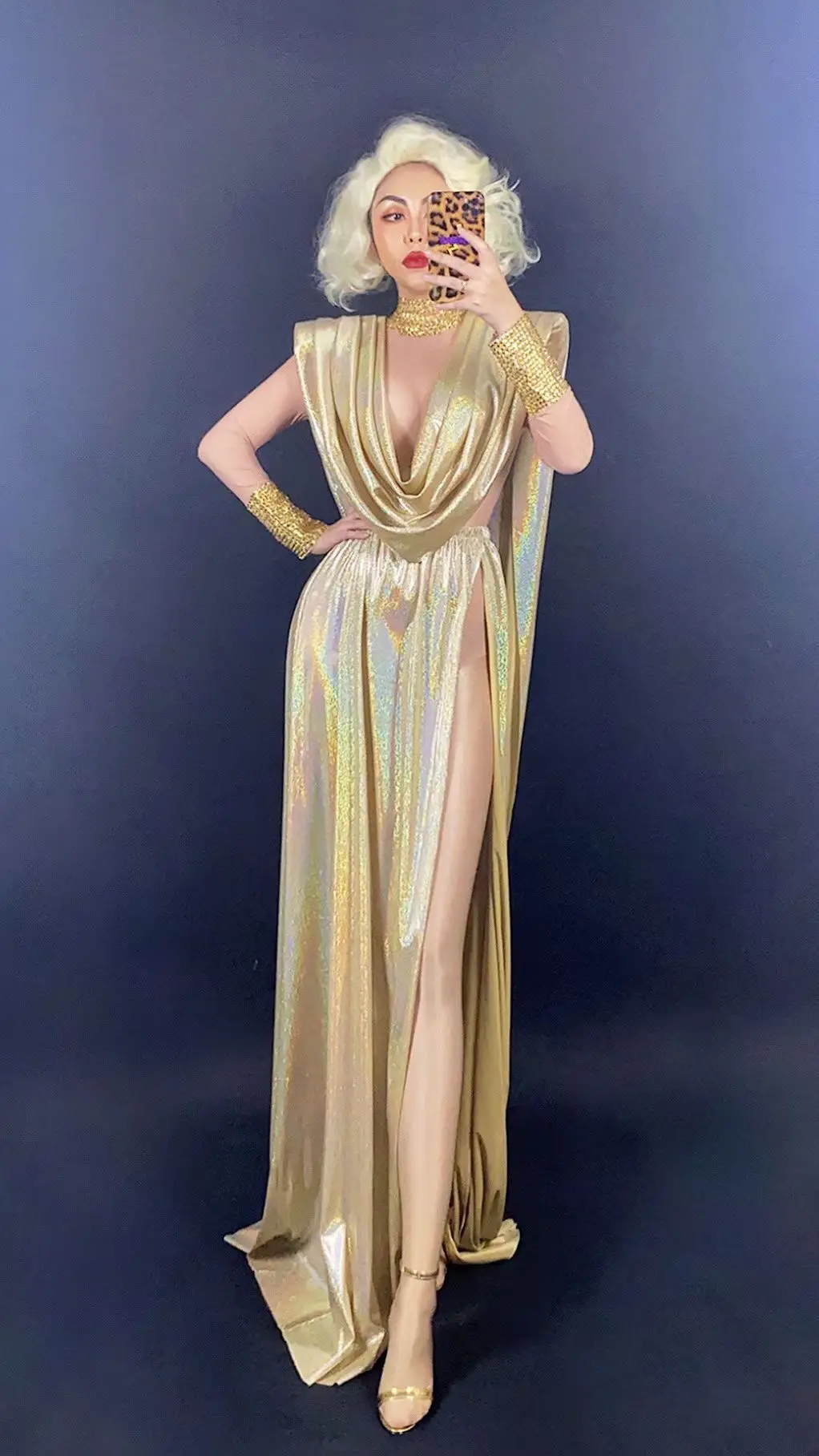 Gold-Stage-Dress-Sparkly-women-singer-stage-show-costume-Club-party ...