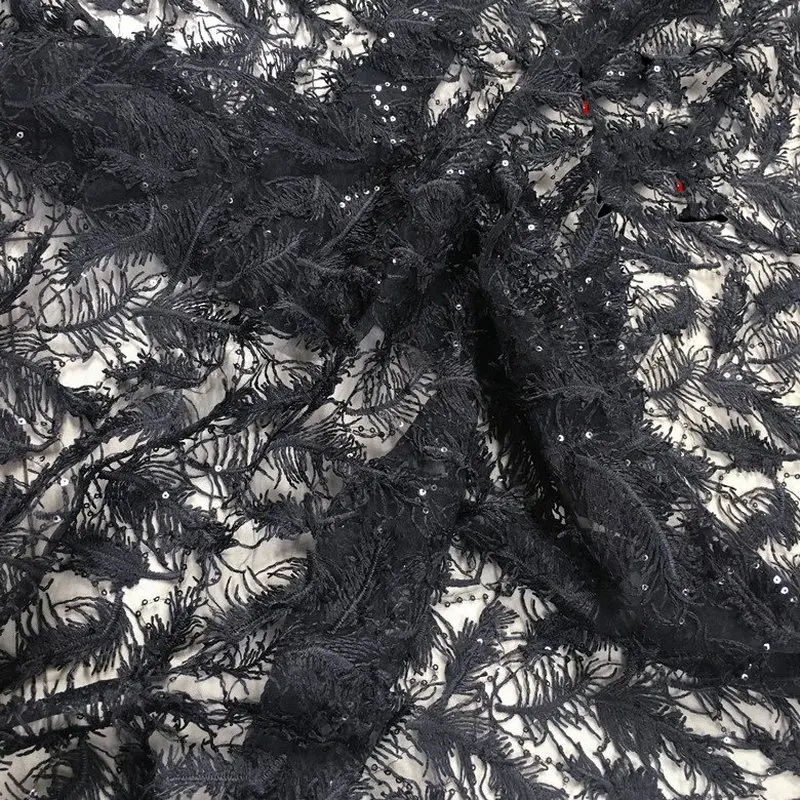 GLace-1M-lot-Black-sequined-feather-mesh-fabric-embroidered-lace ...