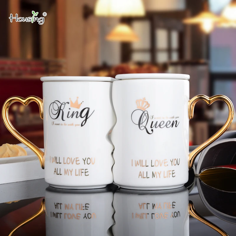 2pcs 세트 중국 세라믹 커플 컵 애호가 키스 머그잔 발렌타인 데이 웨딩 생일 선물 선물 상자 우유 커피 머그잔머그잔