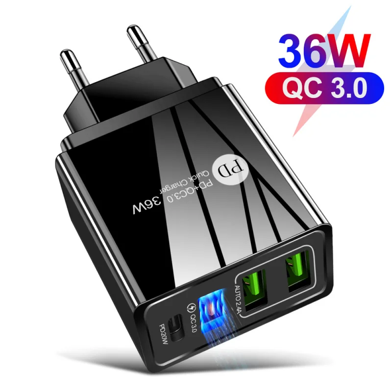 Pd 36W Charger Fast Charging Head Qc3.0 Phone Charger Type C + Usb Dual ...