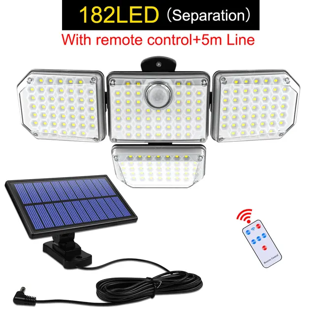 Solar Lights Outdoor 182/112 LED Wall Lamp with Adjustable Heads ...
