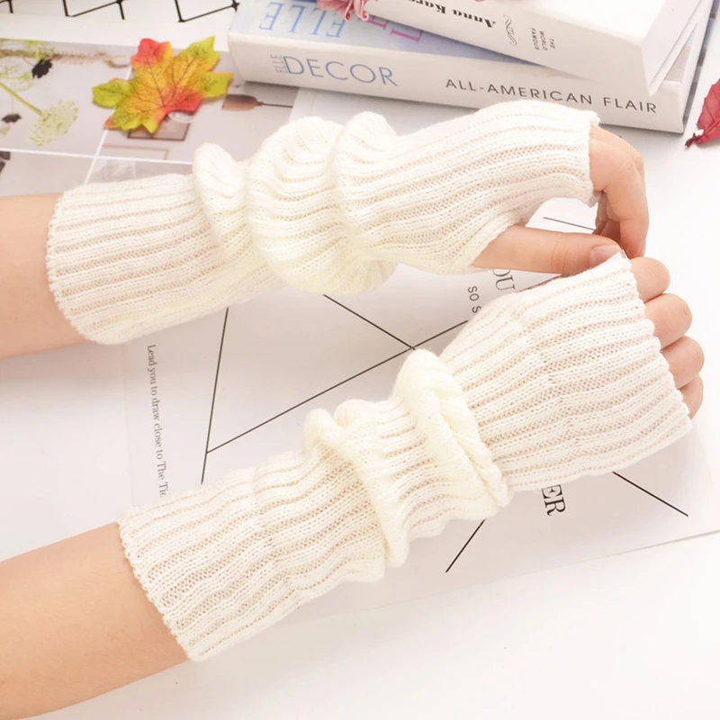 New Women Fingerless Gloves Arm Warmers Goth Knitted Kawaii Work Gloves ...