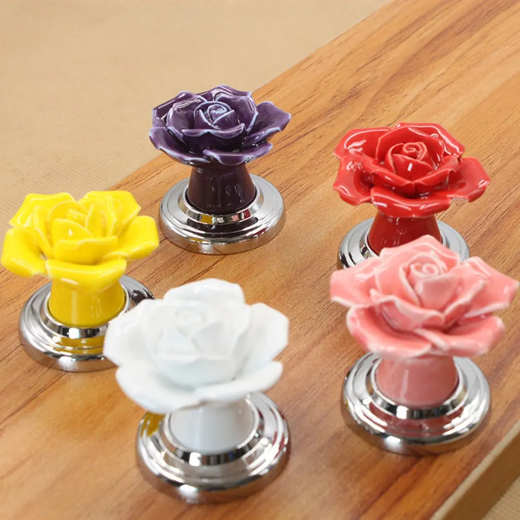 New Fashion Rose Flower Alloy Gasket Ceramic Cupboard 1009 Handles For ...